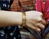China Superfluity Brand Wide Hollow Gold Bead Bracelet 24k Gold Stainless Steel Bangle for sale