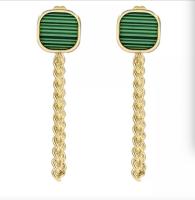 China 45cm Long Green Gem Pendant Earrings Studs 18K Gold Stainless Steel for sale