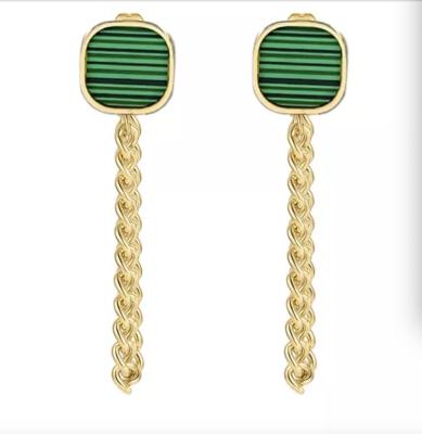 China 45cm Long Green Gem Pendant Earrings Studs 18K Gold Stainless Steel for sale