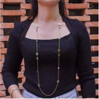 China Multicolored Marble Stack Wearing Long Necklace 18K Gold Stainless Steel Necklace for sale