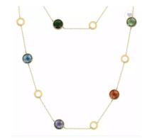 China Five Color Treasure Fold Wear Long Necklace 18K Gold Stainless Steel Necklace for sale