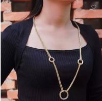 China Light Style Circle Pendant Long Necklace 18K Gold Stainless Steel Necklace for sale