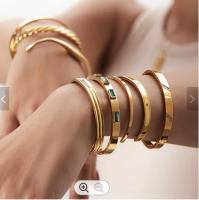 China 14K Gold Plated CZ Tennis Bracelet For Women Classic Emerald Cut Simulated Diamond Bangle for sale