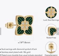 China CZ Stone Shamrock Earring Four Leaf Clover Green St.Patrick'S Day Earrings For Women Irish Jewelry for sale