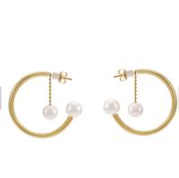 China 18K Gold Plated Earrings Stainless Steel Jewelry C Shape Chain Pearl For Party for sale