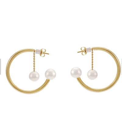 China 18K Gold Plated Earrings Stainless Steel Jewelry C Shape Chain Pearl For Party for sale