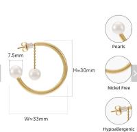 China 18K Gold Plated Earrings Stainless Steel Jewelry C Shape Chain Pearl For Party for sale