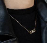 China 18K Gold Plated Stainless Steel Jewelry Hollow Oval Zircon Pendant Trendy For Women for sale