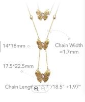 China 18K Gold Plated Stainless Steel Jewelry Double Chain Pink Zircon Butterfly Pendant Accessories Necklaces for sale