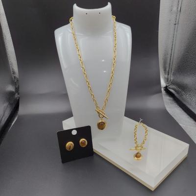 China Newest Gold Color Stainless Steel  Earring ,Necklace , Bracelet Sets With Stone For Lady for sale