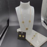 China Newest Gold Color Stainless Steel  Earring ,Necklace , Bracelet Sets With Green Stone For Lady for sale
