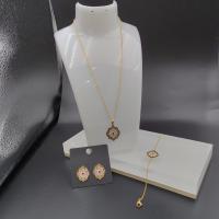 China Newest Gold Color Stainless Steel  Earring ,Necklace , Bracelet Sets With Green Shell For Lady for sale