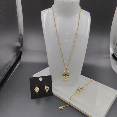 China Newest Gold Color Stainless Steel  Earring ,Necklace , Bracelet Sets With Stone For Lady for sale