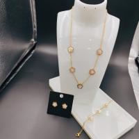 China New Arrival Trendy High Polish Newest Gold Color Stainless Steel  Earring ,Necklace , Bracelet Sets With Shell  For Lady for sale