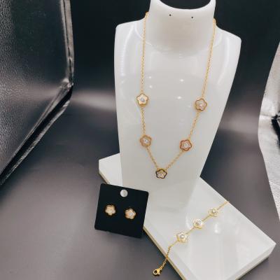 China New Arrival Trendy High Polish Newest Gold Color Stainless Steel  Earring ,Necklace , Bracelet Sets With Shell  For Lady for sale