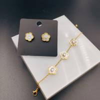 China New Arrival Trendy High Polish Newest Gold Color Stainless Steel  Earring ,Necklace , Bracelet Sets With Shell  For Lady for sale