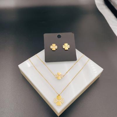 China New Arrival Trendy High Polish Newest Gold Color Stainless Steel  Earring ,Necklace , Bracelet Sets With Zirco  For Lady for sale