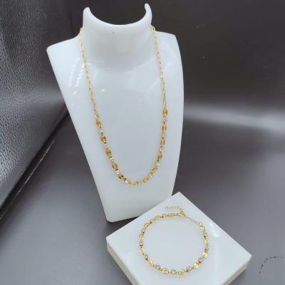 China New Arrival Trendy High Polish Newest Gold Color Stainless Steel  Earring ,Necklace , Bracelet Sets With Zirco  For Lady for sale