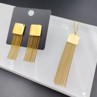 China New Arrival Trendy Pearl Double Lines  Newest Gold Color Stainless Steel  Earring ,Necklace , Bracelet Sets  For Lady for sale