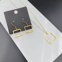 China New Arrival Trendy Pearl Double Lines  Newest Gold Color Stainless Steel  Earring ,Necklace , Bracelet Sets  For Lady for sale