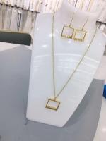 China New Arrival Trendy Pearl Double Lines  Newest Gold Color Stainless Steel  Earring ,Necklace , Bracelet Sets  For Lady for sale