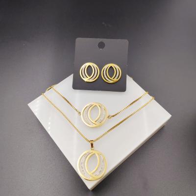 China New Arrival Trendy Lines  Newest Gold Color Stainless Steel  Earring ,Necklace , Bracelet Sets  For Lady for sale