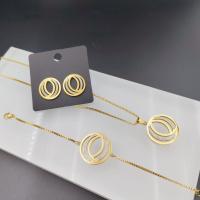 China New Arrival Trendy Lines  Newest Gold Color Stainless Steel  Earring ,Necklace , Bracelet Sets  For Lady for sale
