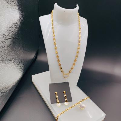 China New Arrival Trendy Lines  Newest Gold Color Stainless Steel  Earring ,Necklace , Bracelet Sets  For Lady for sale