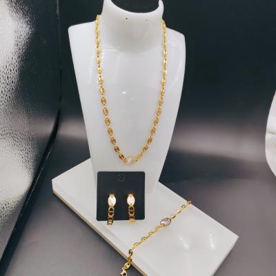 China New Arrival Trendy Lines  Newest Gold Color Stainless Steel  Earring ,Necklace , Bracelet Sets  For Lady for sale