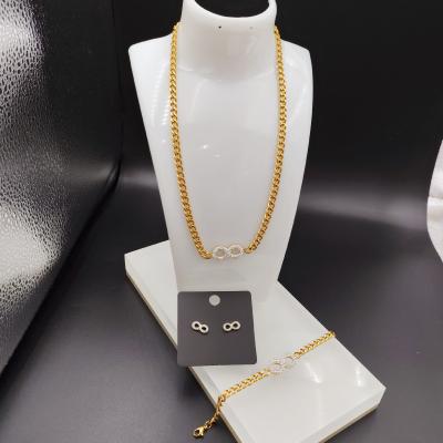 China New Arrival Trendy Lines  Newest Gold Color Stainless Steel  Earring ,Necklace , Bracelet Sets  For Lady for sale