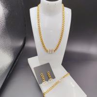 China New Arrival Trendy Lines  Newest Gold Color Stainless Steel  Earring ,Necklace , Bracelet Sets  For Lady for sale