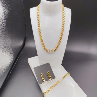 China New Arrival Trendy Lines  Newest Gold Color Stainless Steel  Earring ,Necklace , Bracelet Sets  For Lady for sale