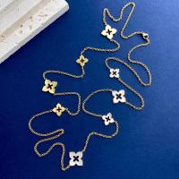 China 90cm Four Leaf Clover Necklace Women Girls Stainless Steel Long Necklace for sale