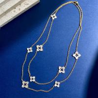 China 90cm Four Leaf Clover Necklace Women Girls Stainless Steel Long Necklace for sale