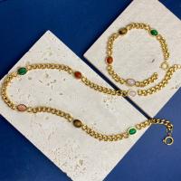China stainless steel Jewelry Set colorful Oval stone  Bracelet  Necklace for Women for sale