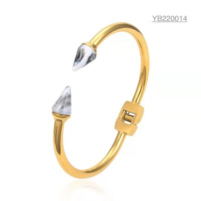 China Stainless steel jewelry couple big diamonds bracelet 14k gold adjustable bangles for sale