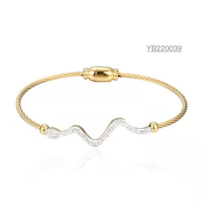 China exclusive niche brand Stainless steel rhinestone bracelet 18k thick gold bangles for sale