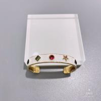 China Stainless Steel Colorful Gemstone Bracelet White Wide Cuff Bangles For Wedding for sale