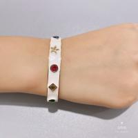 China Stainless Steel Colorful Gemstone Bracelet White Wide Cuff Bangles For Wedding for sale