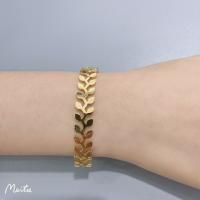 China Open Adjustable Stainless Women Designer Bracelets 18k Gold Leaf Bangle For Lady for sale