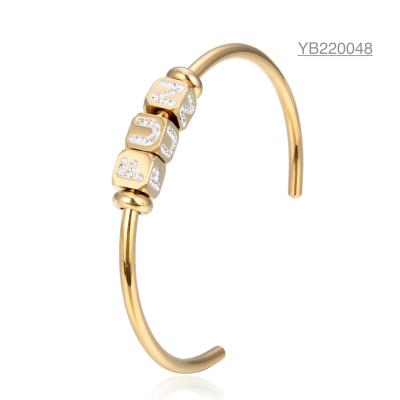 China Luxury 14k Gold Stainless Steel Bracelet F U N Rhinestone Bangles For Engagement for sale