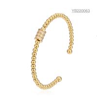 China Ladies Luxury Brand Open Cuff Bangle Cylinder Rhinestone 14k Gold Bead Bracelet for sale