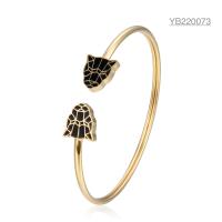 China 18k Gold Stainless Steel Open Bangle Bracelet Black Leopard Enamel Bangles for sale