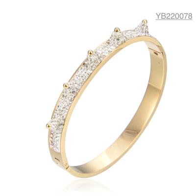 China CE Super Sparkling Diamond Crown Bangle Stainless Steel K Gold Snap Bracelet for sale