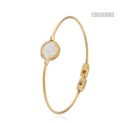 China Full Shiny Diamond Stainless Steel Bangle Stainless Steel And 14k Gold Bracelet for sale