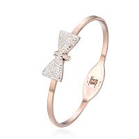 China Premium Full Rhinestone Bow Bangle 14k Gold Stainless Steel Snap Button Bracelets for sale