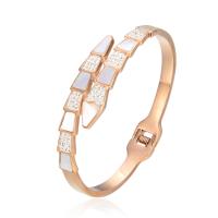 China Luxury Brand K Gold Stainless Steel Bangle Open Large Rhinestone Snake Bracelet for sale
