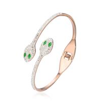 China OEM 14k Stainless Steel Snake Shaped Bracelet Full Diamond Open Cuff Bangle for sale