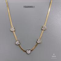 China Stainless Snake Bone Chain Necklace 18k Gold Plated Heart Rhinestone Necklace for sale