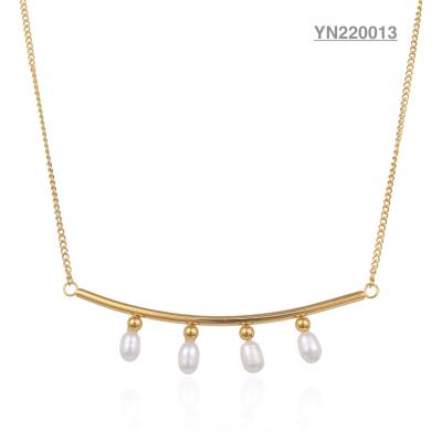 China Luxury brand 4 white pearl embellished pendant necklace stainless steel necklace for sale